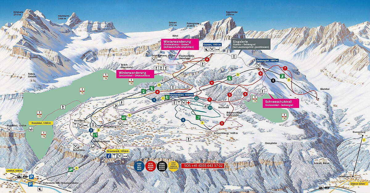 BERGFEX: Načrt smučišč Braunwald - Panoramakarte Braunwald - Zemljevid ...