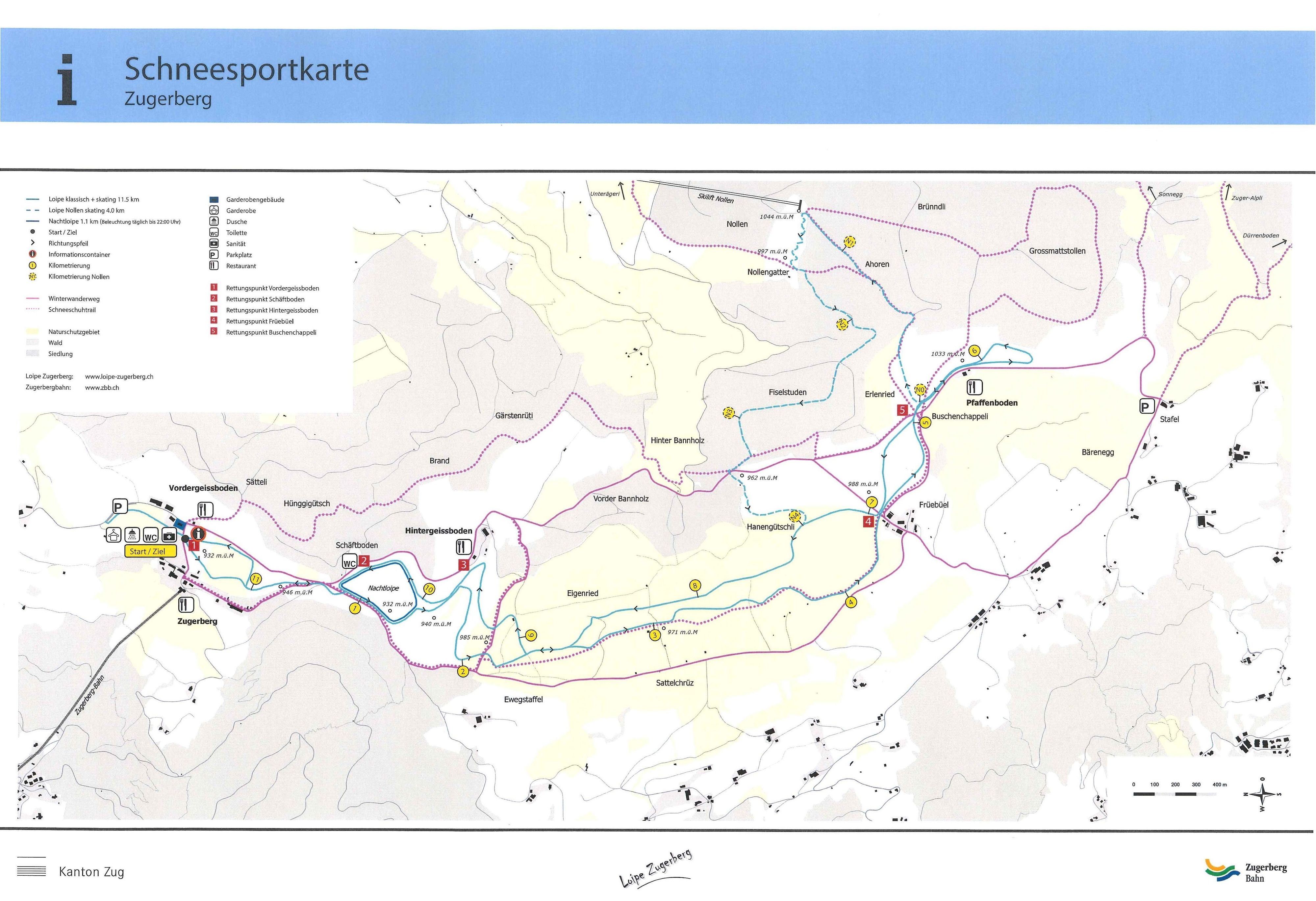 BERGFEX: Loipenplan Zugerberg: Langlaufen Zugerberg