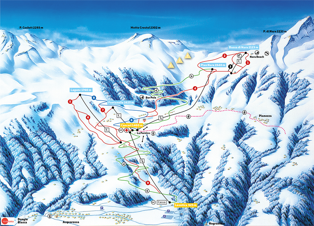 BERGFEX: Mappa delle piste Nara / Leontica-Cancorì - Cartina panoramica ...