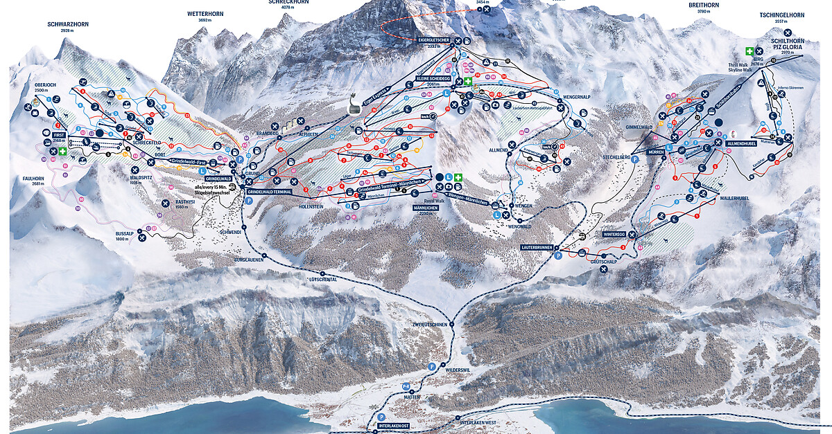 BERGFEX: Piste map Jungfrau Ski Region Grindelwald - Wengen - Panoramic ...