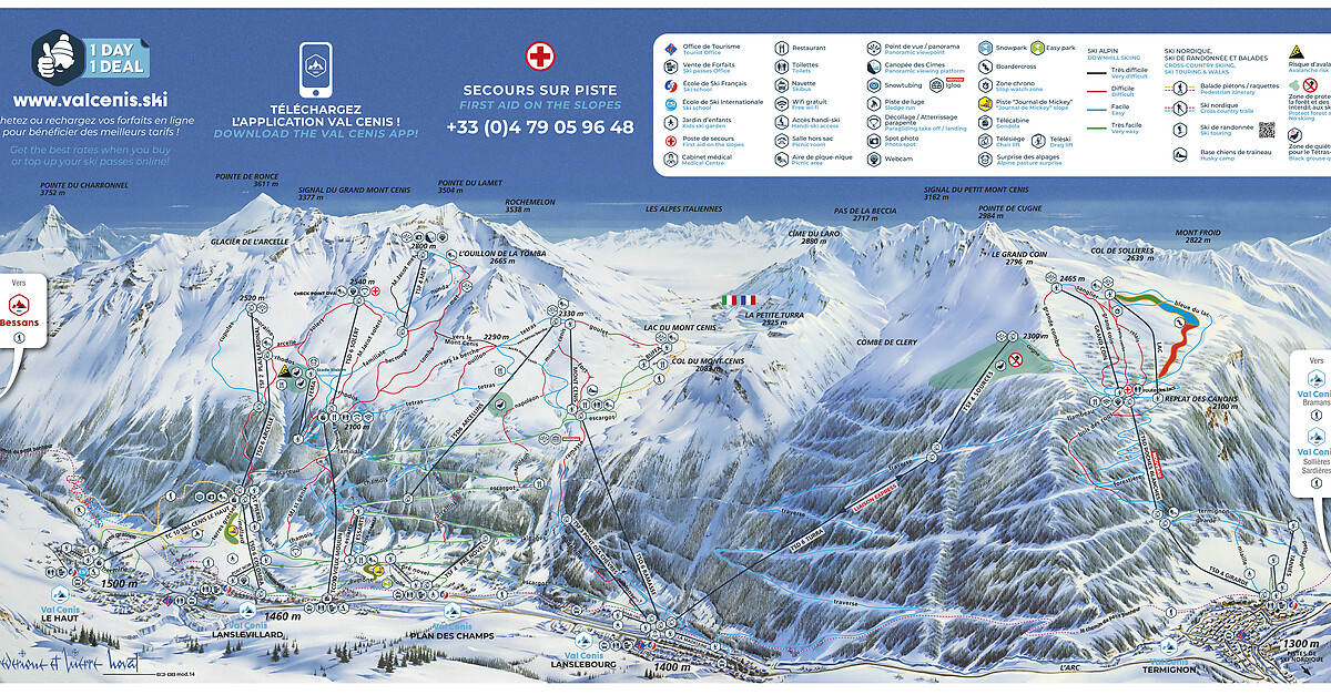 BERGFEX: Plan de piste Val Cenis - Carte panoramique Val Cenis - Carte ...