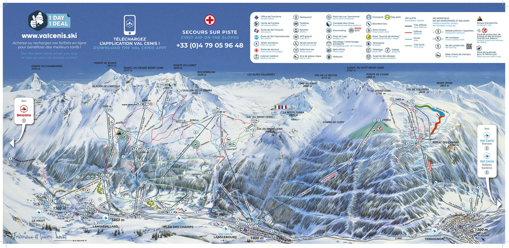 BERGFEX: Plan de piste Val Cenis - Carte panoramique Val Cenis - Carte ...
