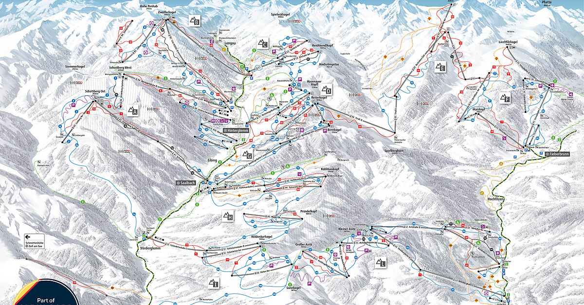 BERGFEX: Pistenplan Leogang / Saalbach Hinterglemm Fieberbrunn ...