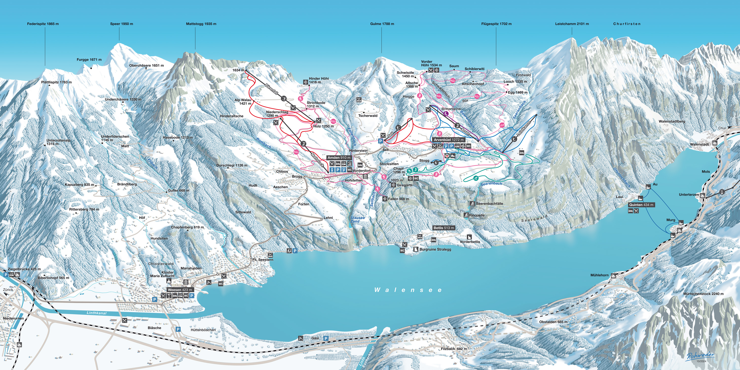 BERGFEX: Plan de piste Amden - Carte panoramique Amden - Carte Amden