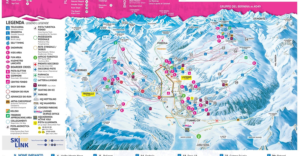 BERGFEX: Mappa delle piste Livigno - Cartina panoramica Livigno - Mappa ...