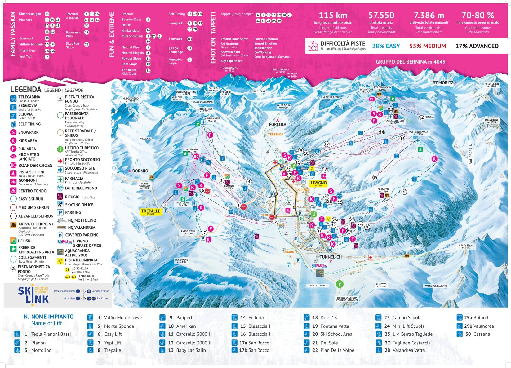 BERGFEX: Mappa delle piste Livigno - Cartina panoramica Livigno - Mappa ...