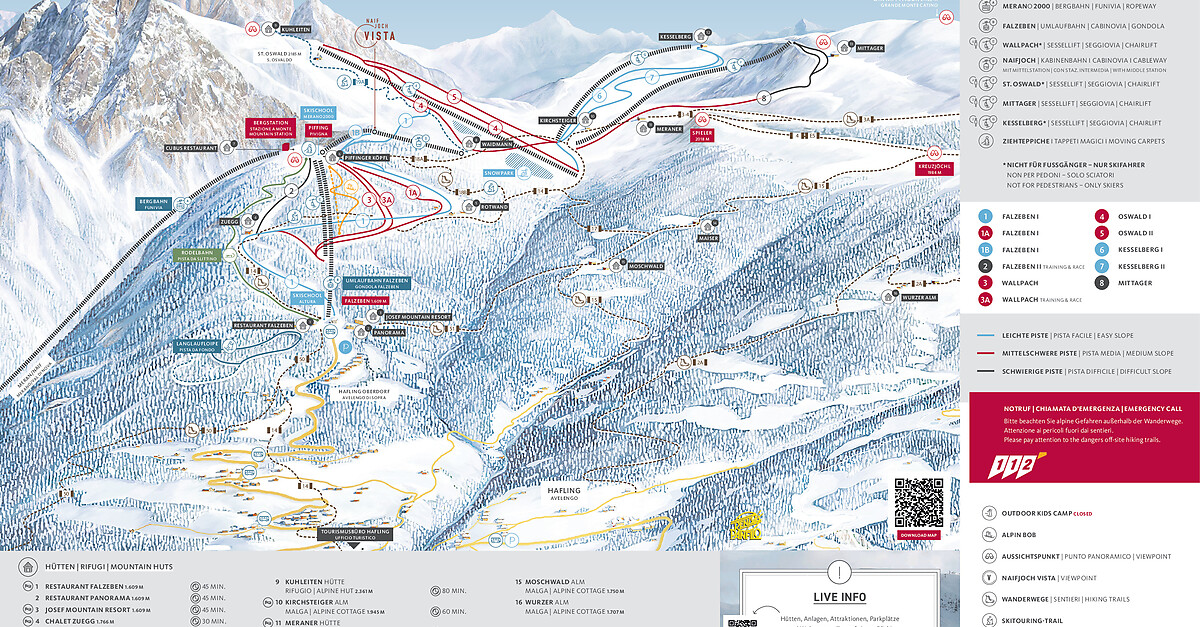 BERGFEX: Mappa delle piste Merano 2000 - Cartina panoramica Merano 2000 ...