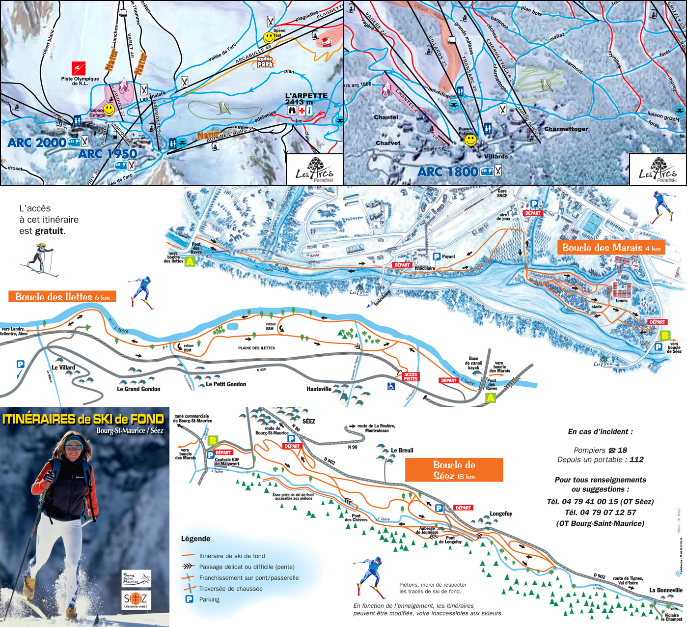BERGFEX: Plan des pistes Les Arcs - Bourg Saint Maurice: Ski de fond ...