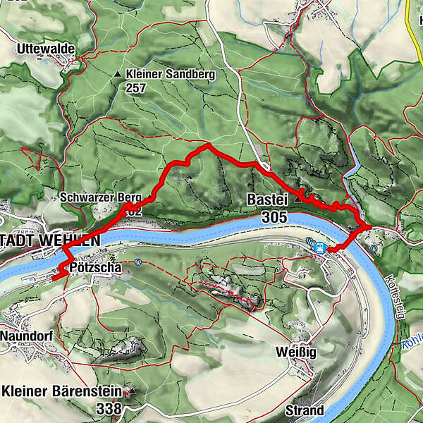 Von Stadt Wehlen über die Basteibrücke nach Kurort Rathen (Nationalpark ...