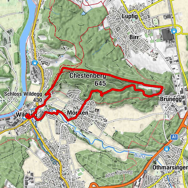 Wildegg - Schloss Wildegg - Chestenberg - Brunegg - BERGFEX - Wanderung ...