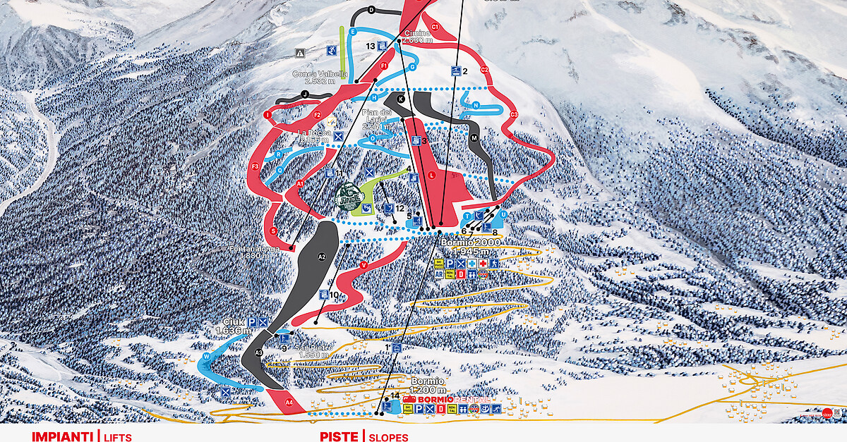 BERGFEX: Pistenplan Bormio - Panoramakarte Bormio - Karte Bormio