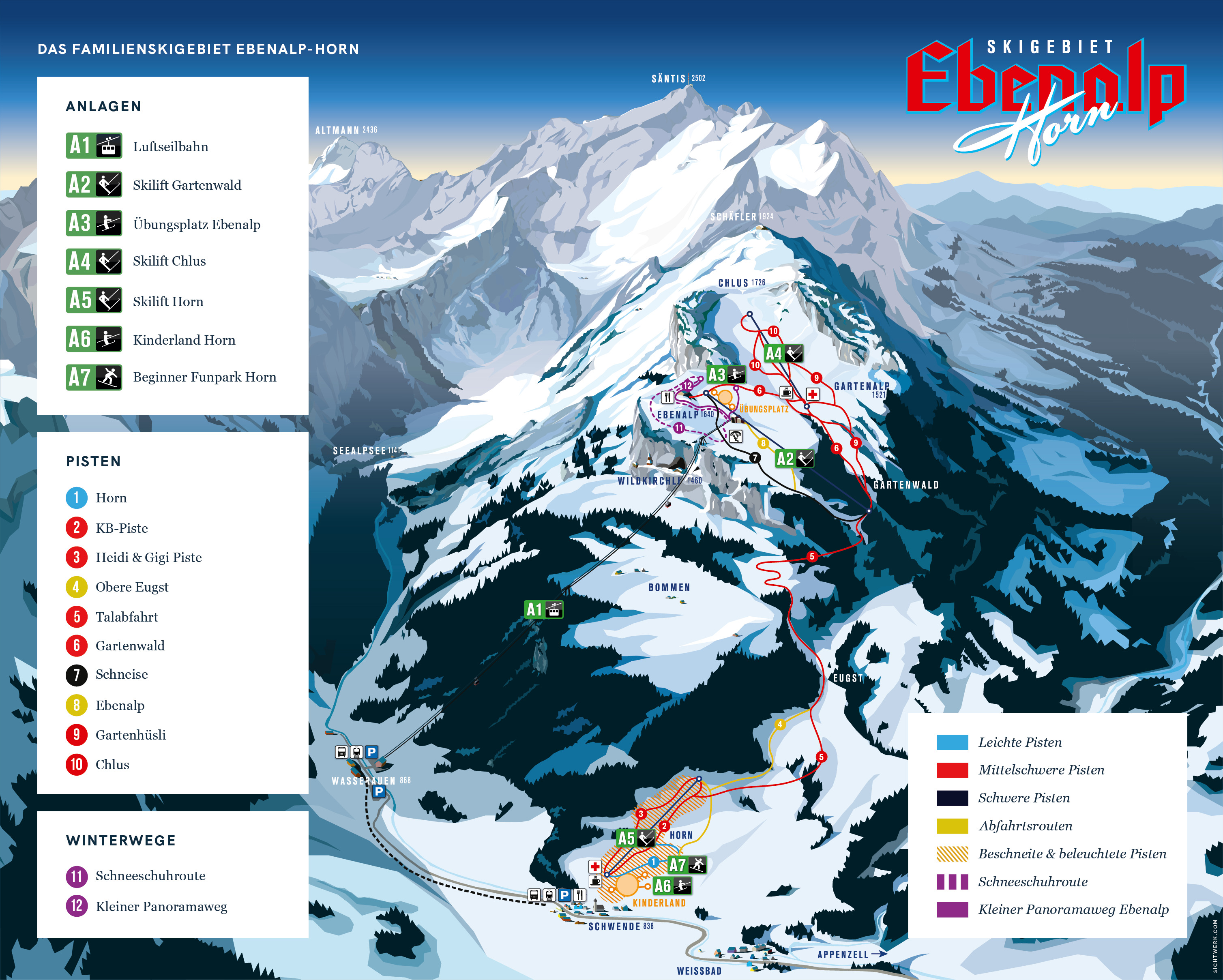 BERGFEX: Pistenplan Ebenalp-Horn - Panoramakarte Ebenalp-Horn - Karte ...