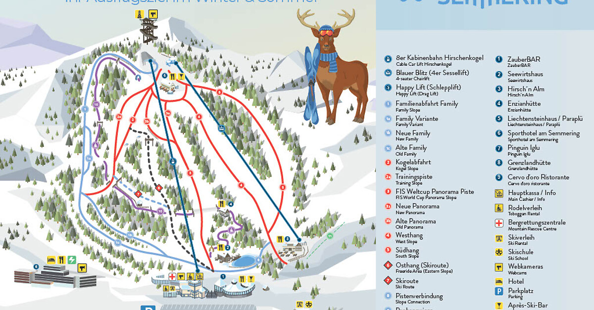 BERGFEX: Mapa zjazdoviek Semmering Hirschenkogel - Panoramatická mapa ...