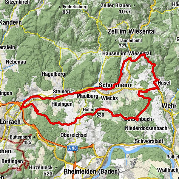 Dinkelberg Radtouren / Höhenradweg Wiesental-Dinkelberg - BERGFEX ...