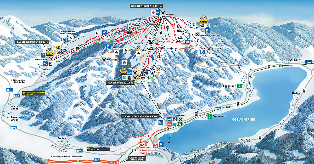 BERGFEX: Pistenplan Gerlitzen Alpe - Panoramakarte Gerlitzen Alpe ...