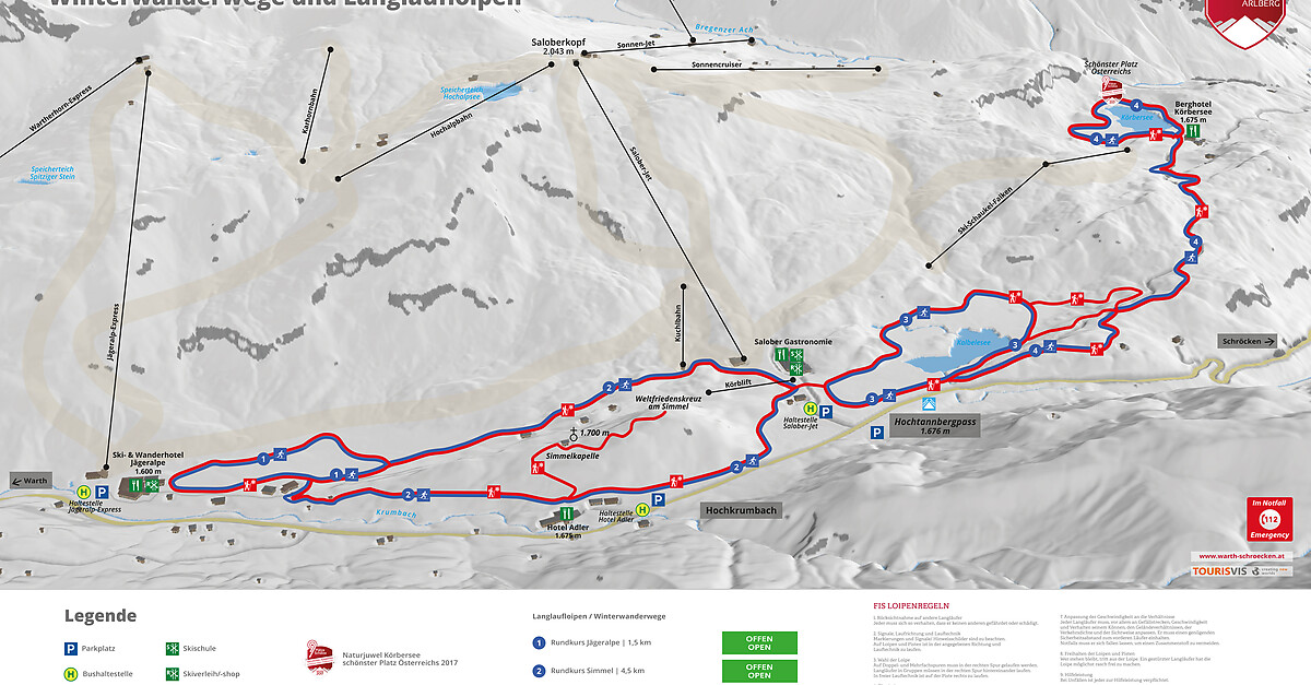 BERGFEX: Plan des pistes Warth - Schröcken: Ski de fond Warth - Schröcken