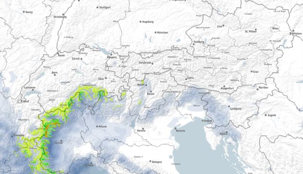 BERGFEX: Snow forecast Alpine area - Fresh snow - Snowfall