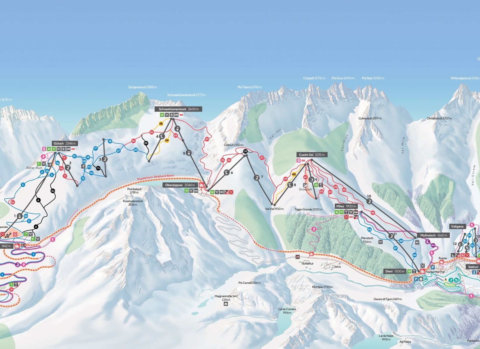 BERGFEX: Mappa delle piste Realp - Cartina panoramica Realp - Mappa Realp