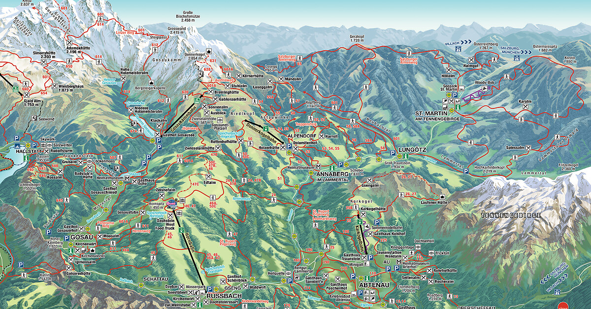 BERGFEX: Panoramakarte Wanderregion Gosau-Zwieselalm / Gosaukammbahn ...