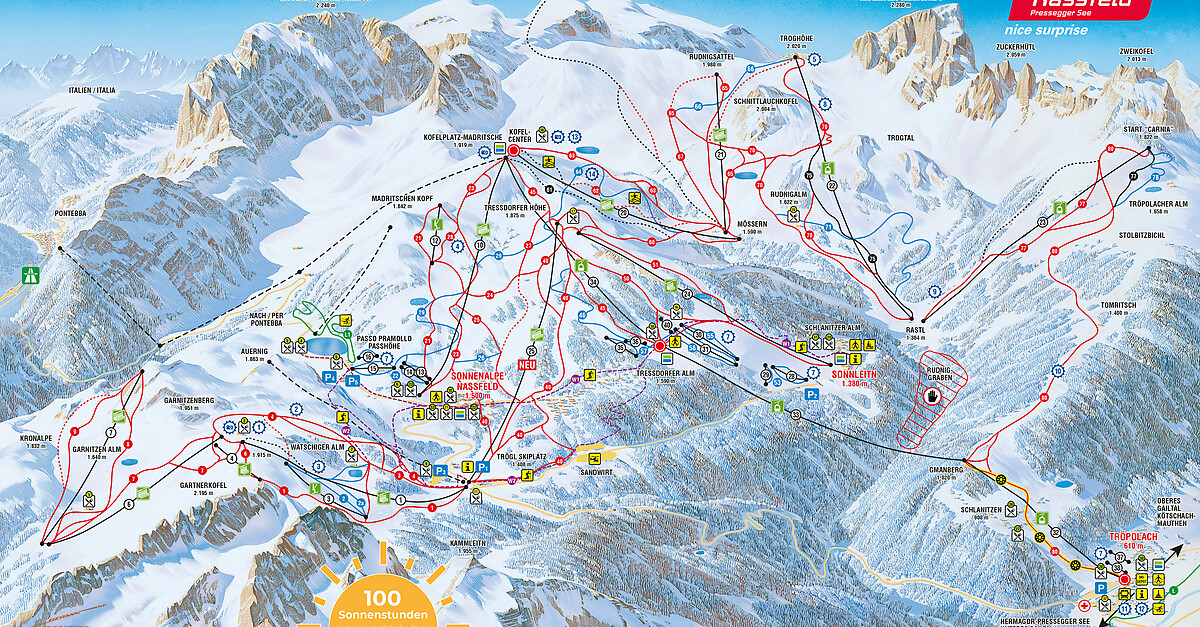 BERGFEX: Piste map Nassfeld - Panoramic map Nassfeld - Map Nassfeld