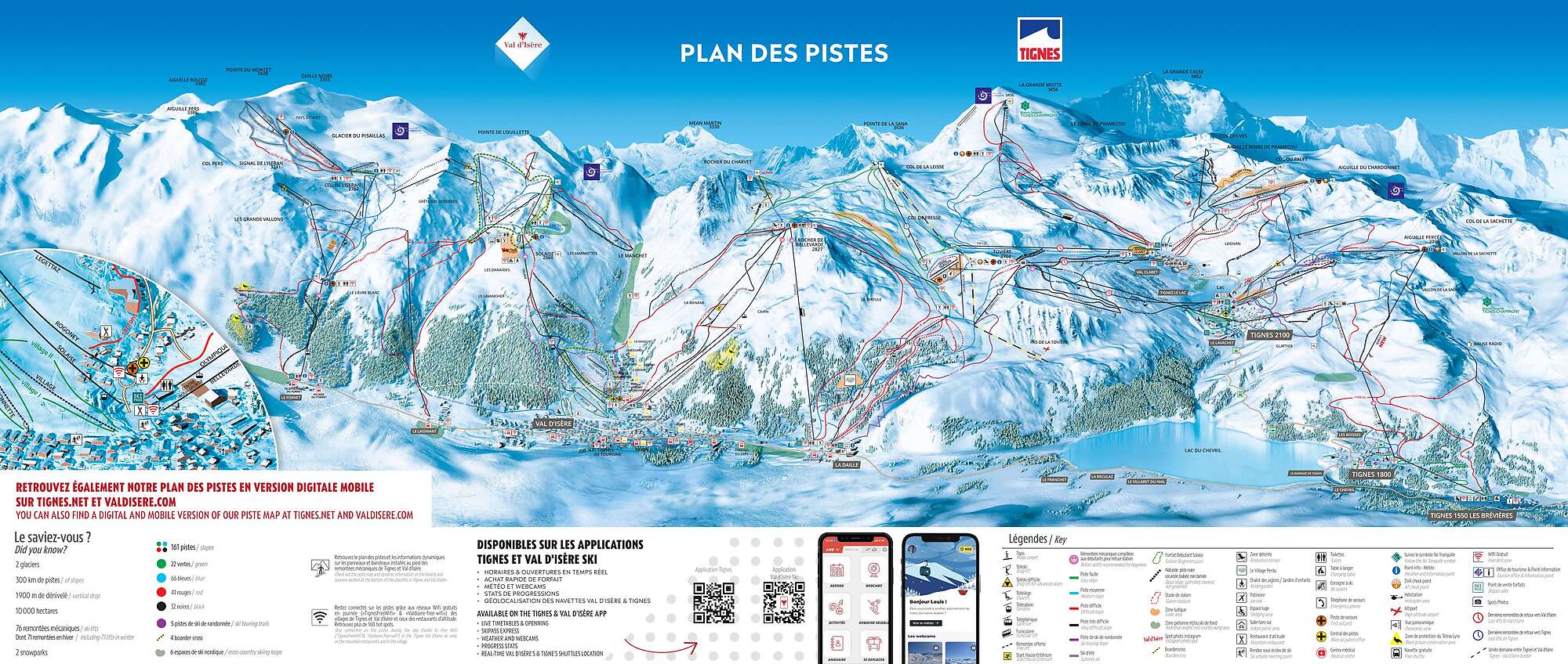 BERGFEX: Piste map Tignes - Panoramic map Tignes - Map Tignes