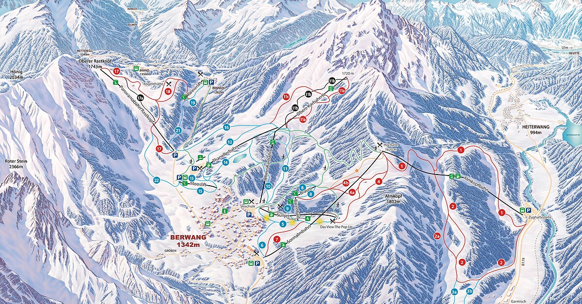 BERGFEX: Piste map Berwang - Panoramic map Berwang - Map Berwang