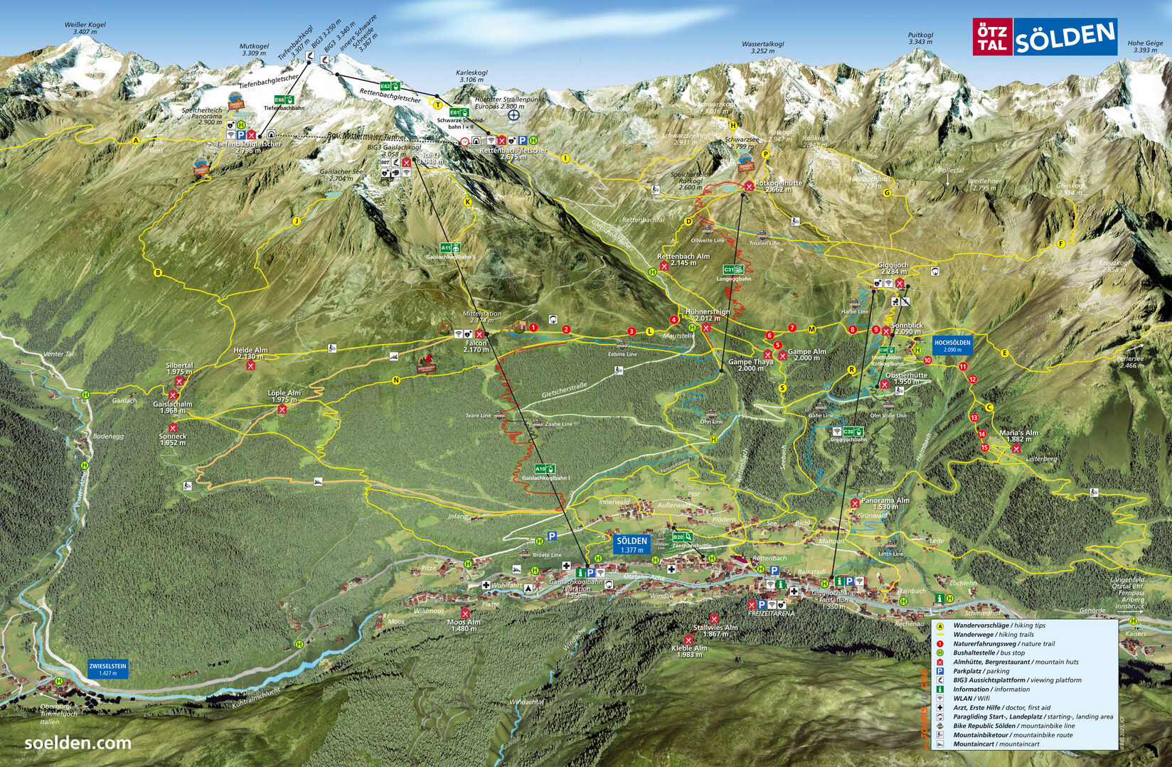 BERGFEX: Panoramakarte Sölden: Karte Sölden - Alm - Sölden