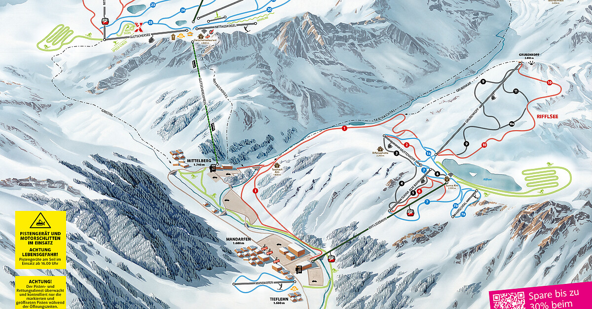 BERGFEX: Piste map Pitztaler Gletscher / Rifflsee / Pitztal - Panoramic ...