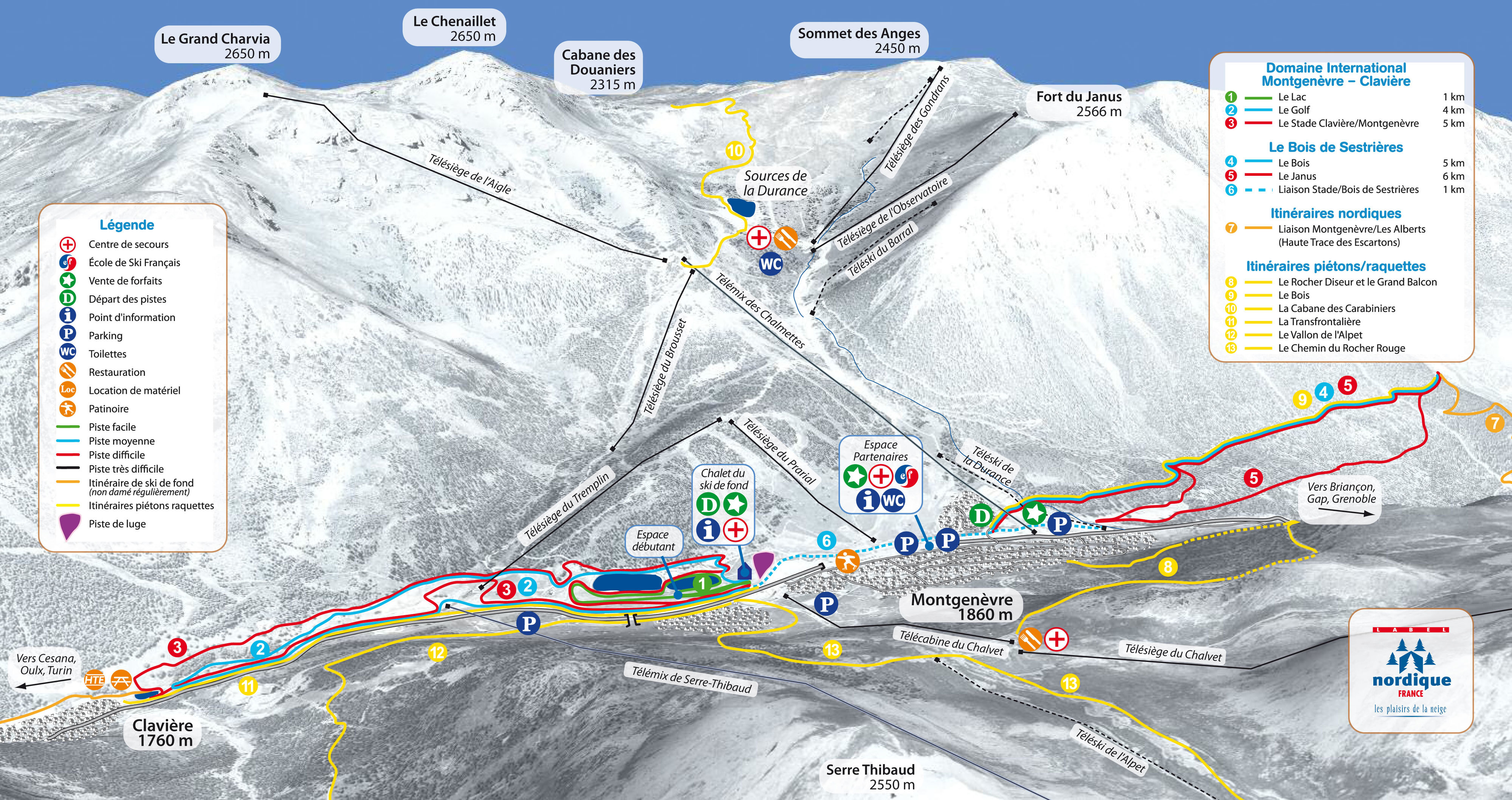 BERGFEX: Plan des pistes Clavière: Ski de fond Clavière