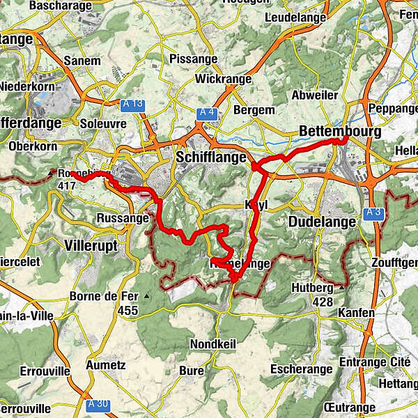 Fahrradweg „de la Terre Rouge" (PC8) - BERGFEX - Radfahren - Tour Luxemburg