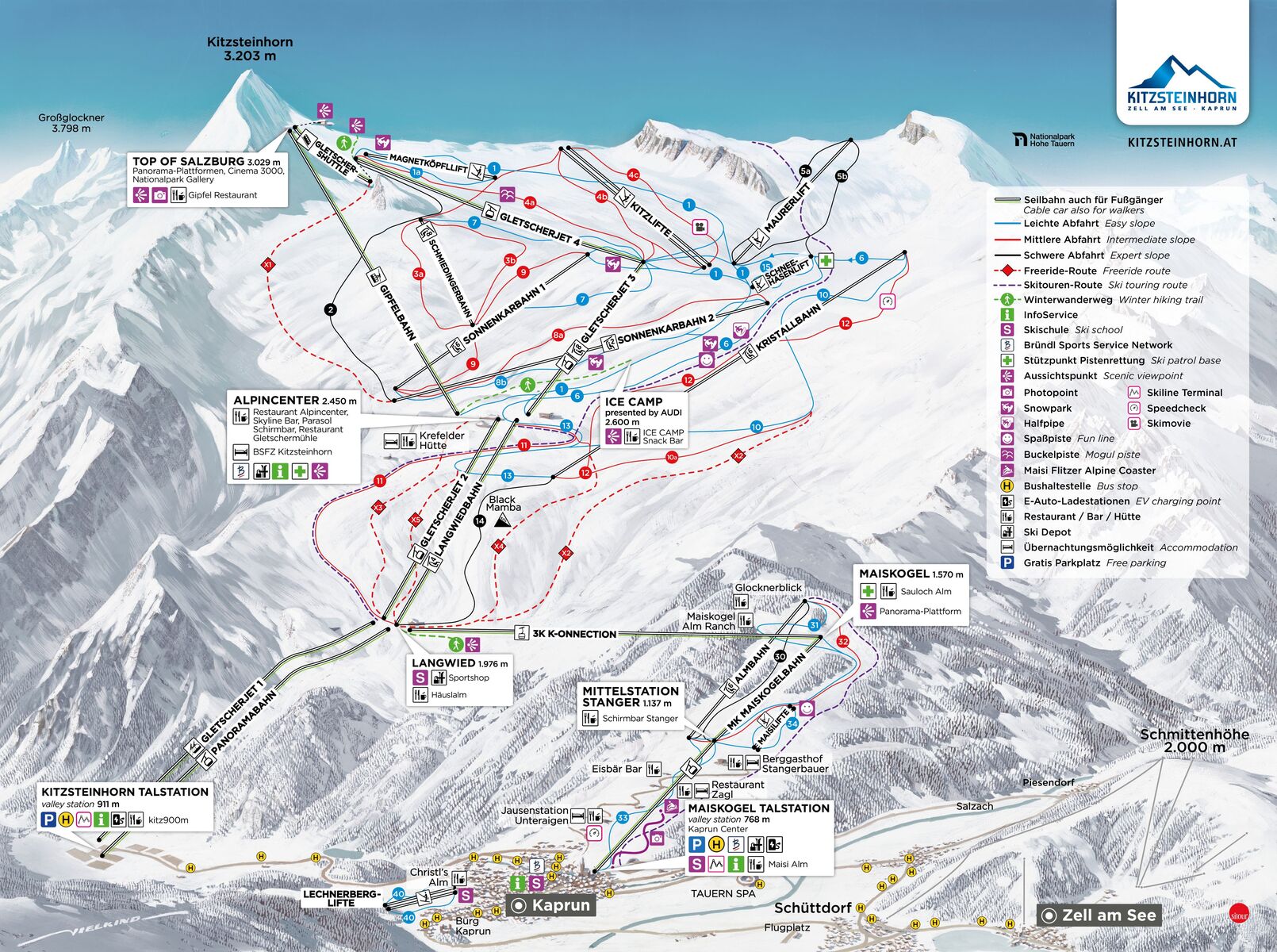 BERGFEX: Piste map Kitzsteinhorn / Kaprun / Zell am See - Panoramic map ...