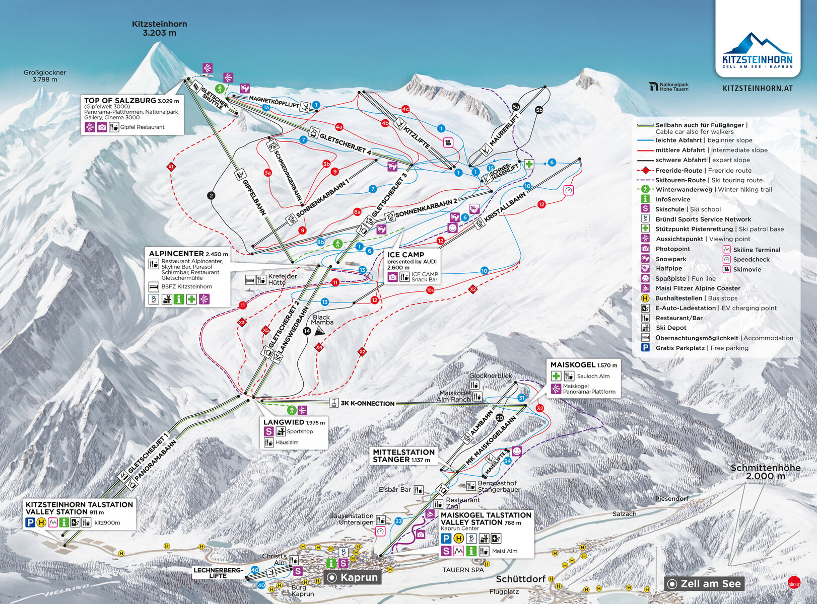 BERGFEX: Mapa stoków Kitzsteinhorn / Kaprun / Zell am See - Mapa ...