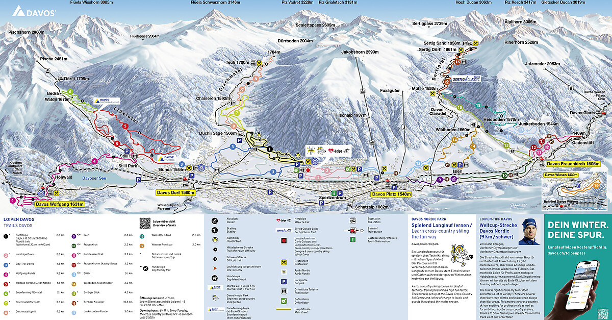 BERGFEX: Trail Map Davos Klosters: Cross-country skiing Davos Klosters