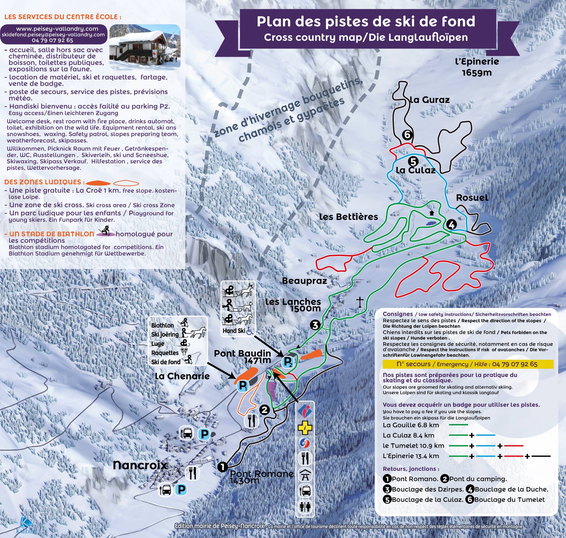 BERGFEX: Plan des pistes Peisey-Vallandry: Ski de fond Peisey-Vallandry