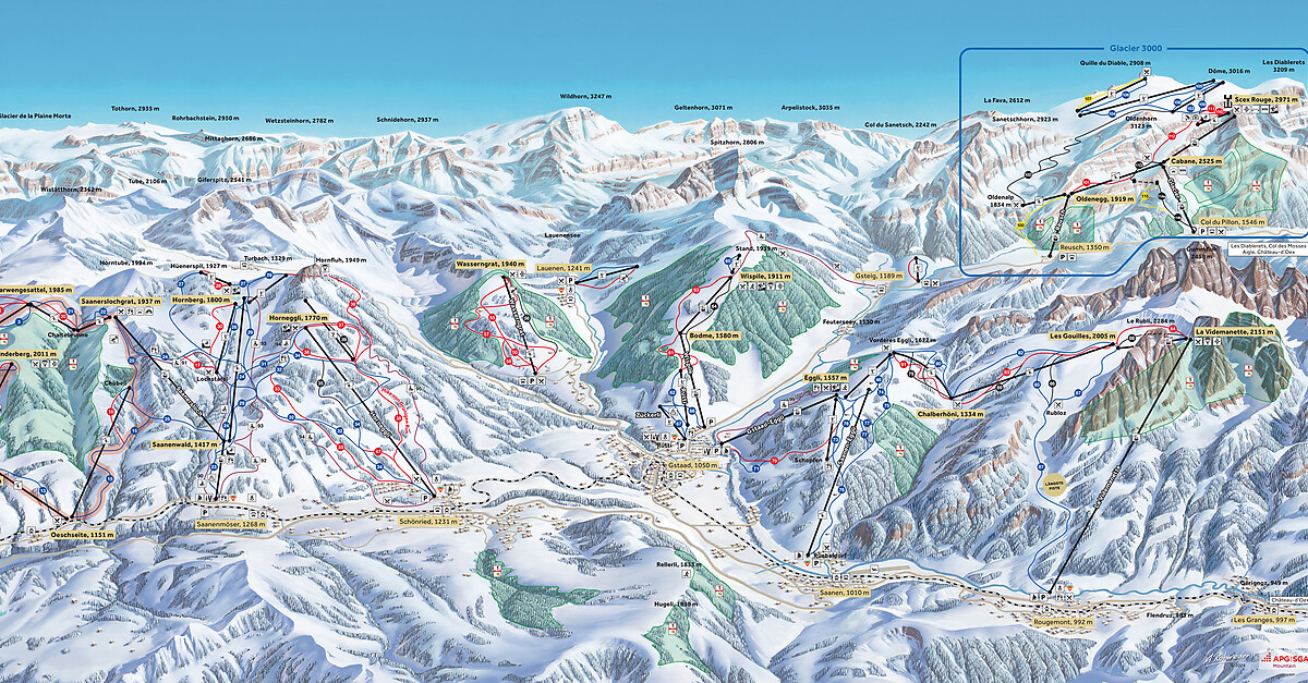 BERGFEX: Pistenplan Gstaad - Panoramakarte Gstaad - Karte Gstaad