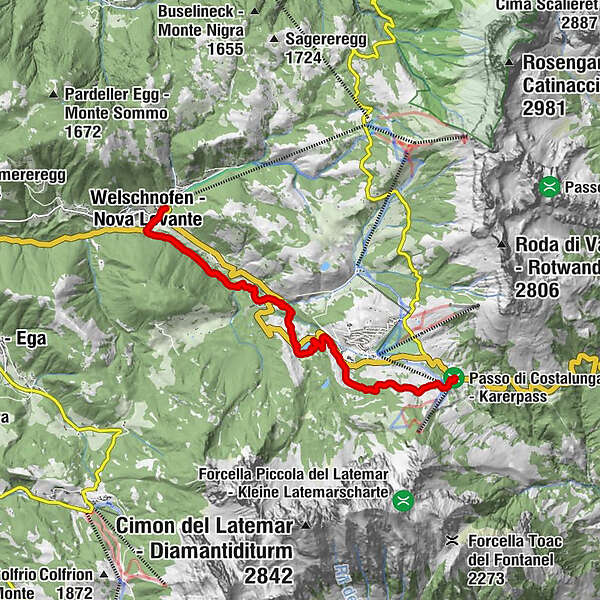 Hike from Nova Levante the Passo Costalunga - BERGFEX - Randonnée ...