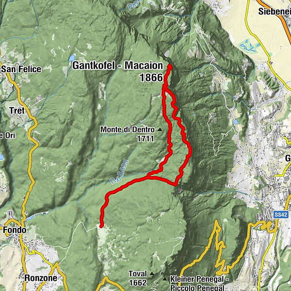 Ronzone - Gantkofel - Macaion - Bergner Kreuz - Croce di Forcella ...