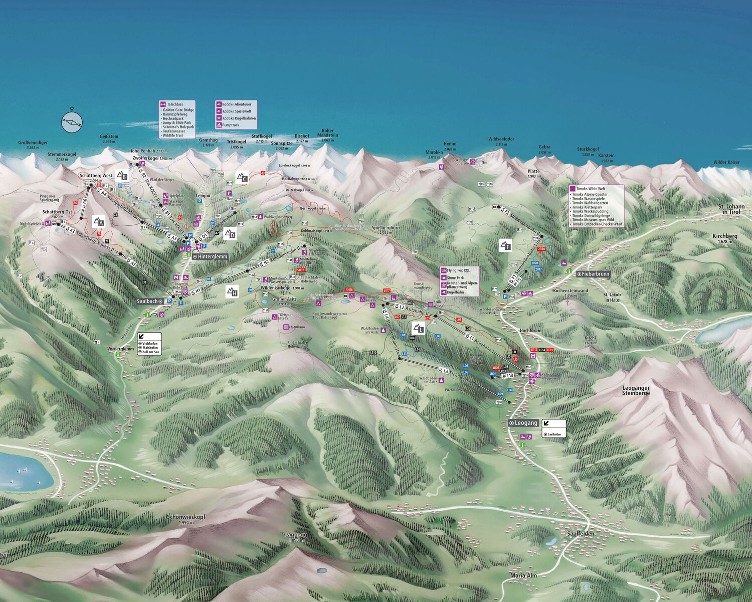 BERGFEX: Panoramakarte Saalbach Hinterglemm: Karte Saalbach Hinterglemm ...
