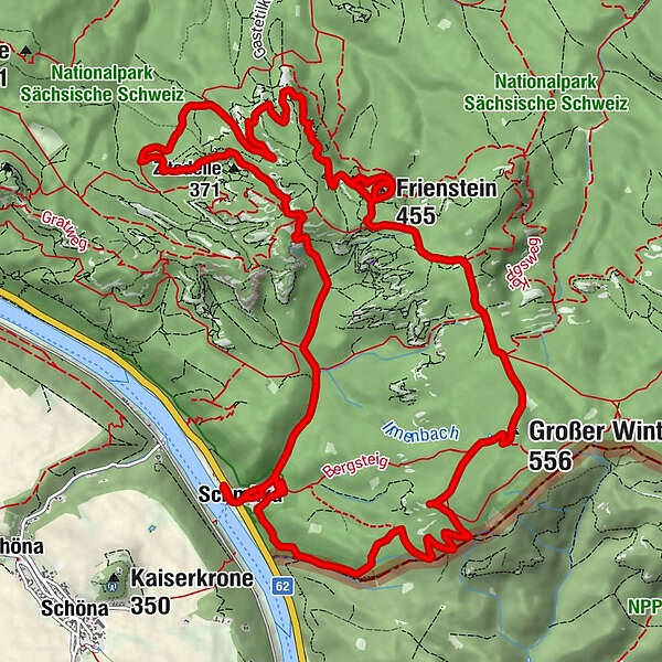 Schmilka, Grenzübergang - Heiliger Wenzel - Frienstein - Großer ...