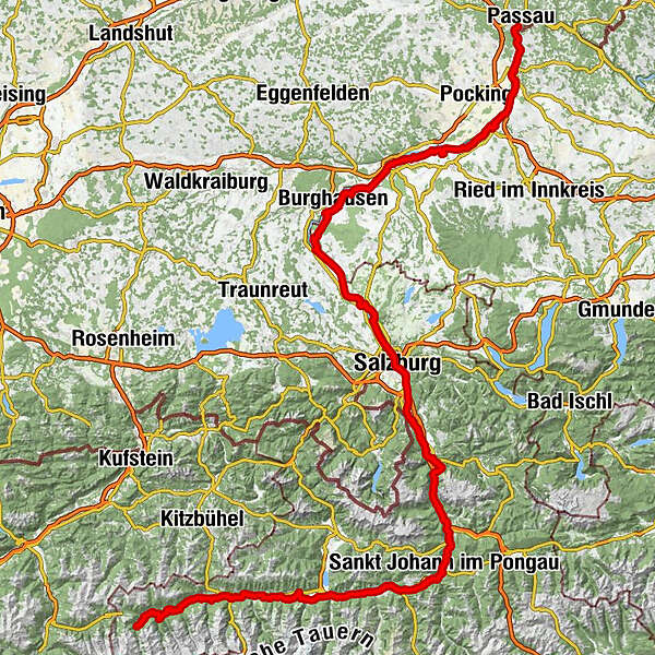 Tauernradweg Krimml - Passau Gesamtverlauf - BERGFEX - Fernradweg - Tour Salzburger Land