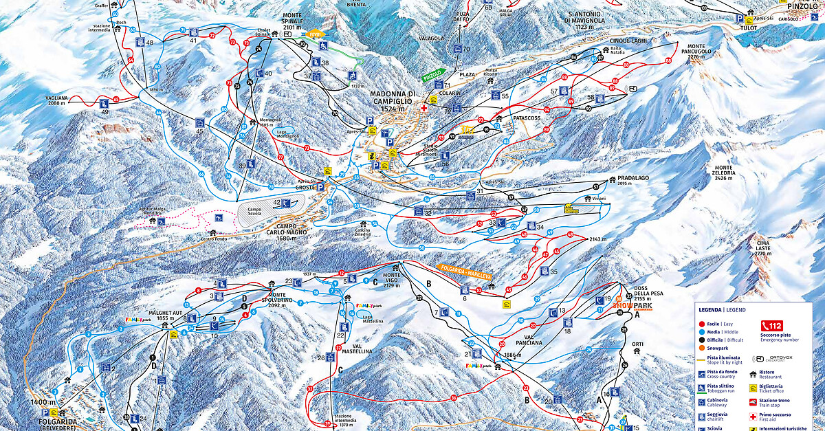 BERGFEX: Piste map Folgarida - Marilleva - Val di Sole / Dolomiti di ...