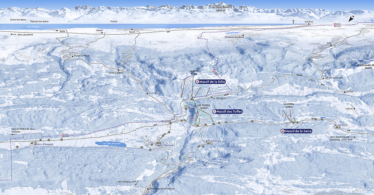BERGFEX: Piste map Jura sur Léman - Panoramic map Jura sur Léman - Map ...