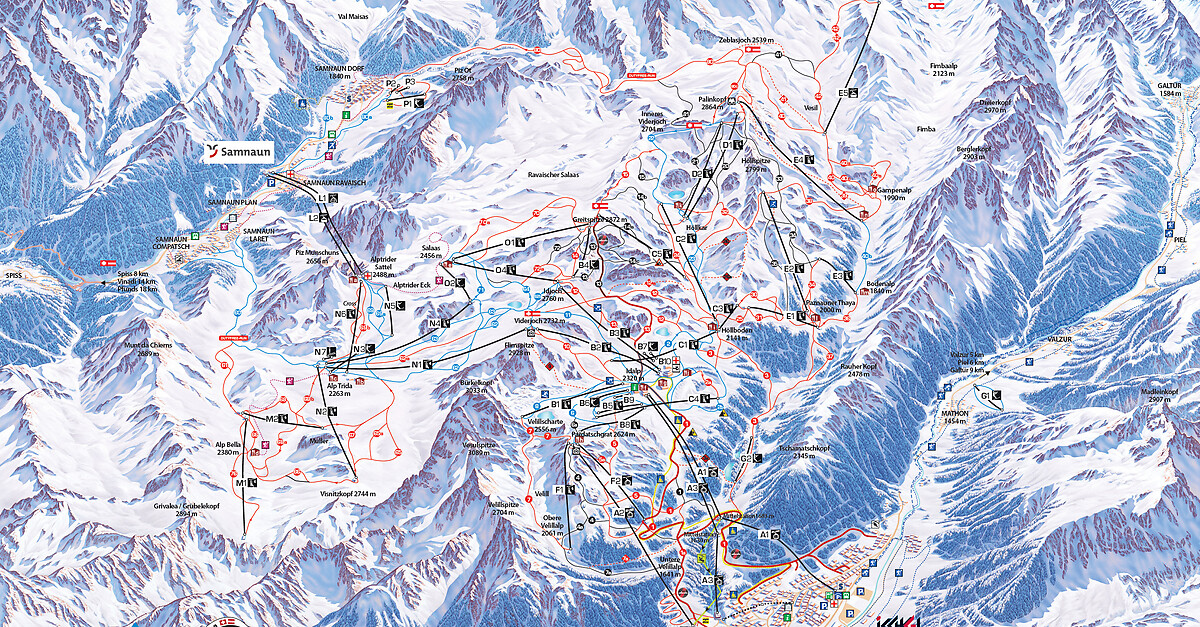 BERGFEX: Piste map Silvretta Arena Ischgl / Samnaun - Panoramic map ...