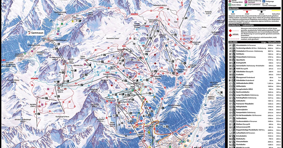 BERGFEX: Pistenplan Silvretta Arena Samnaun / Ischgl - Panoramakarte ...