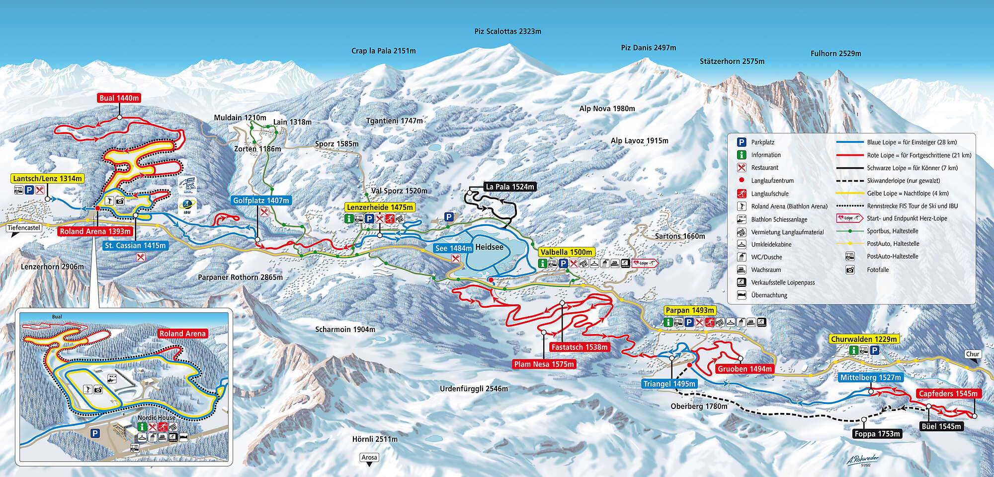 BERGFEX: Plan des pistes Lenzerheide: Ski de fond Lenzerheide